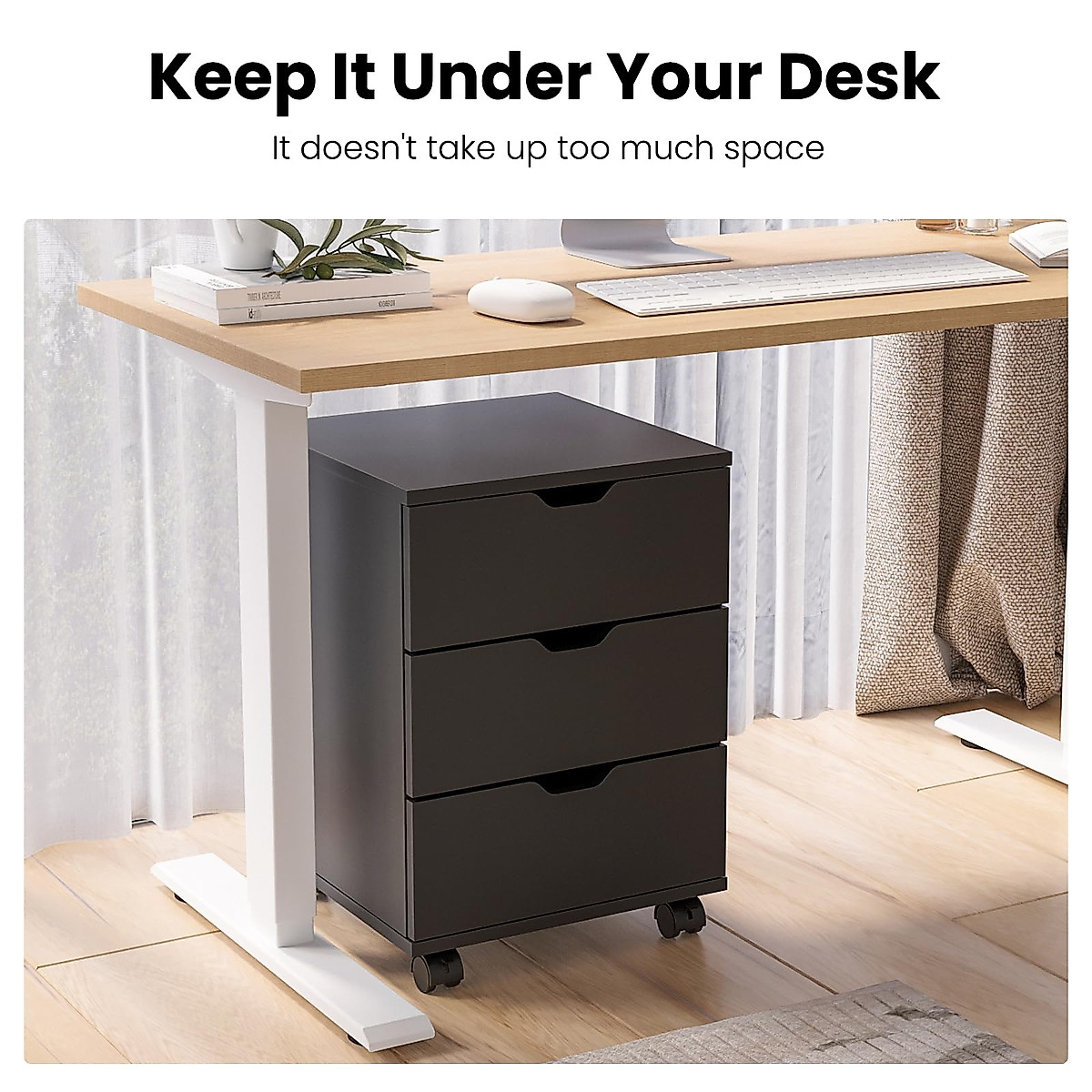 Farini Wood File Cabinet for Home Office,Under Desk 3 Drawer Mobile File Cabinet(Black,Non-Assembled)