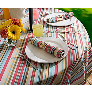 DII Indoor/Outdoor Tabletop Collection Multi-use, Machine Washable, Striped, Tablecloth, 60" Round w/Zipper, Summer Print