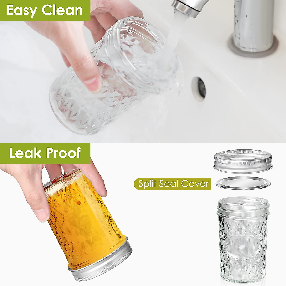 moniko Mini Mason Jars,Canning Jars,6 oz Mason Jars With Lids,Small Glass Jars Ideal for Food Storage, Jam, Spice,Candle,Honey,Wedding Favors(12 PACK)