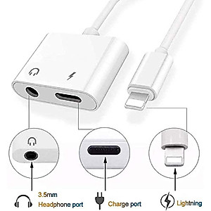[Apple MFi Certified] Lightning to 3.5mm Headphone Adapter for iPhone, 2 in 1 Headphone Audio Splitter, Adapter AUX Connector Charger Cable Replacement for iPhone 13/12/SE/XR/XS/X/8/7/Plus,White