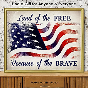 American Flag Poster - Land of the Free 8x10 Wall Art, USA Decorations for Home & Office Decor - Patriotic Posters Perfect for 4th of July, Army, Navy, Air Force & Veterans Day Gifts