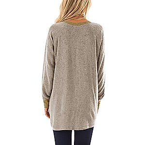GADEWAKE Womens Casual Color Block Long Sleeve Round Neck Pocket T Shirts Blouses Sweatshirts Tops Khaki