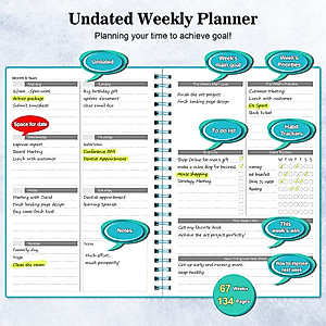 Planner, Asten Undated Weekly Planner Goal Planner Notebook, To Do List Planners Spiral Planner for Men and Women,PVC Hardcover,Elastic Closure, Inner Pocket 8.3" x 5.8" (Black)