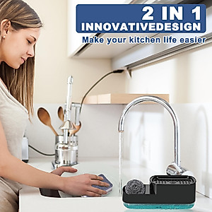 Obsoorth 20 Ounces Dish Soap Dispenser for Kitchen Sink with Sponge Holder 3 in 1 Easy Refill Dishwashing Caddy Liquid Detergent Pump Organizer on Bathroom Counter, Black