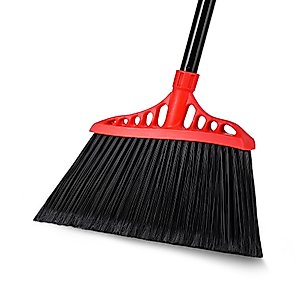 Tiumso Heavy Duty Broom, Outdoor Brooms, Commercial Broom for Sweeping Indoor, Kitchen Broom with 55" Long Handle, Angle Brooms for Patio Kitchen Shop Sidewalk - Black and Red