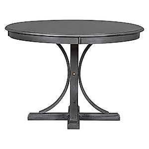 Goozio 5-Piece Retro Round Dining Table Set with Curved Trestle Style Legs and 4 Upholstered Chairs for Kitchen Room,Dark Gray