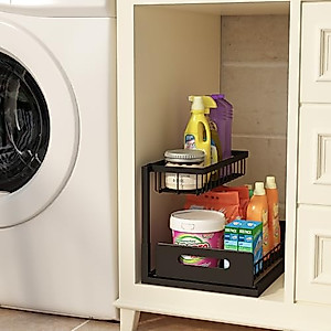 Webetop Under Sink Organizer Kitchen, 2 Pack Pull Out Cabinet Organizer 2 Tier Underneath Sink Organizers and Storage Shelves Slide Out Sink Shelf for Kitchen Bathroom Pantry Cabinet Home