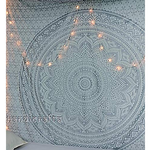 Popular Handicrafts Tapestry Queen Silver Ombre Mandala Hippie Wall Hanging Bohemian Bedspread With Extra Metallic Shine tapestries 84x90 Inches