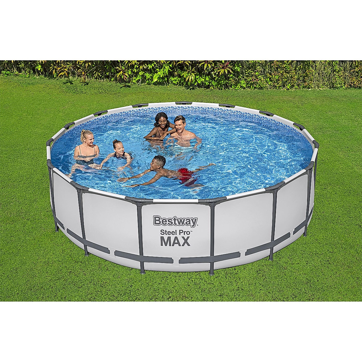 Bestway Steel Pro MAX 15 Foot by 48 Inches Round Above Ground Family Swimming Pool Set Outdoor Steel Frame with Filter, Pump, Ladder, and Cover, Gray