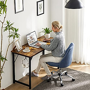 Computer Desk Small Office Desk 40 Inch Writing Desks Small Space Desk Study Table Modern Simple Style Work Table with Storage Bag Headphone Hook Wooden Tabletop Metal Frame for Home, Bedroom