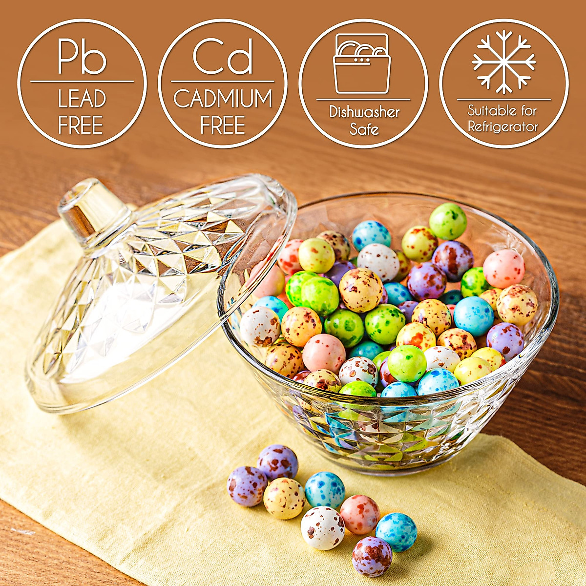 Crystalia Decorative Glass Candy Jar with Lid, Crystal Cut Small Candy Dish for Office Desk or Home, Cute Glass Sweet Cookie Container, Elegant Candy Service Buffet, Glass Sugar Canister