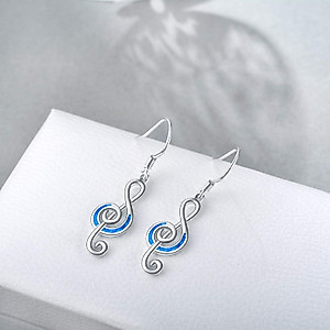 WINNICACA Music Note Earrings for Women Music Lovers Christmas Gifts Sterling Silver Musical Note Treble Clef Hooks Dangle Drop Earrings Created Opal Jewelry for Women Birthday Gifts