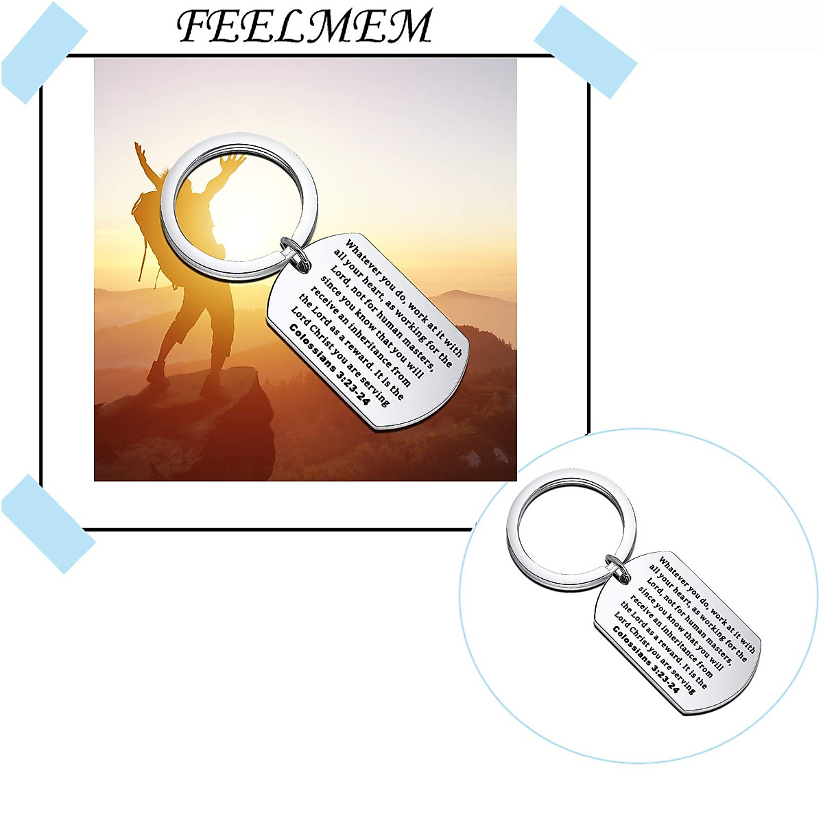FEELMEM Christian Keychain Colossians 3:23 Bible Verse Keychain Whatever You Do Work at It with All Your Heart As Working for The Lord Religious Jewelry Inspirational Gifts (Silver)