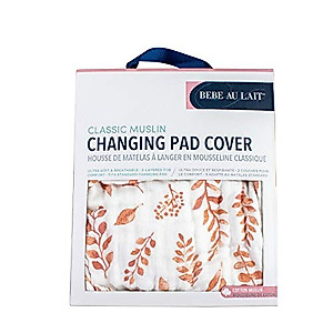 Bebe au Lait Premium Muslin Changing Pad Cover - Elasticized Fit, Safety Strap Holes, 2-Layer Open-weave, 100% Cotton Muslin, Fits Standard Baby Changing Pad up to 36" X 18" X 6"-One Size, Pink Leaves
