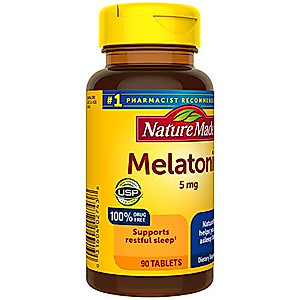Nature Made Melatonin 5mg Tablets, 100% Drug Free Sleep Aid for Adults, 90 Tablets, 90 Day Supply