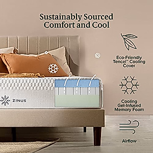 ZINUS 12 Inch Bliss Memory Foam Mattress Sustainable TENCEL Blend Cover, Queen, Pressure Relieving, CertiPUR-US Certified, Mattress in A Box, All-New, Made in USA