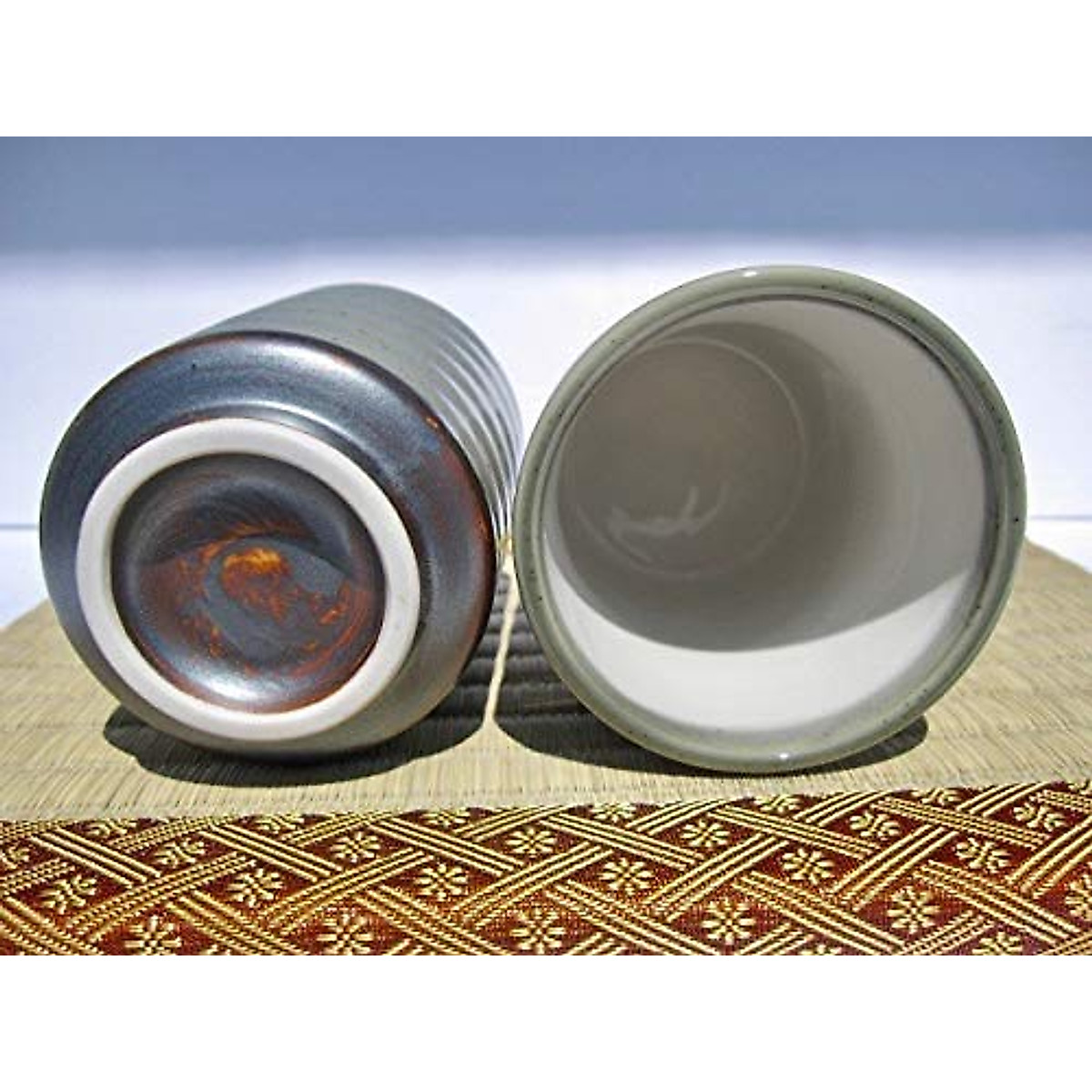 Mino Ware Japanese Traditional Yunomi Tea cups, 10.1 fl. oz, Set of 2 Authentic, Reed Motif Design Mashiko for Hot Green Tea, Matcha tea, Bancha from Japan