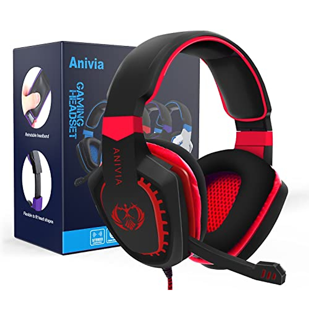 Anivia AH28 Over Ear Headphones Wired Stereo Computer Headsets Gaming Headset with Mic, Bass with Volume Control, Noise Isolating for Multi-Platforms