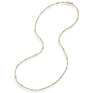 Miabella 18K Gold Over Silver Italian Singapore Bead Chain Station Necklace for Women Teen, Made in Italy (Length 30 Inch)