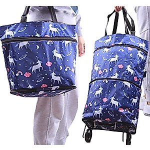 Upgrade Shopping Bag with Wheels Portable Trolley Bags Grocery Cart Hand Pulling Utility with Hand Straps Folding Shopping Cart- Larger Size & Waterproof & Strong(B0B8Y31PS5)