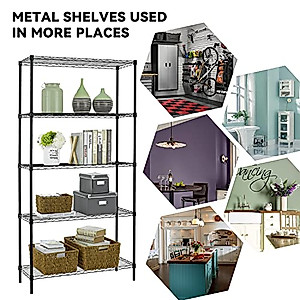 Wire Shelving Unit, 5 Shelf Metal Storage Rack NSF Certified Storage Rack 36" W x 14" D x 72" H 1250Lbs Capacity Garage Shelving Adjustable Heavy Duty Metal 5 Tier Metal Shelving Unit (Black)