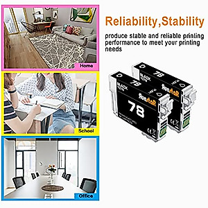 Run Star Remanufactured 78 Black Ink Cartridge Replacement for 78 T078 to use with Artisan 50 Stylus Photo R260 R280 R380 RX580 RX595 RX680 Printer (2-Black)