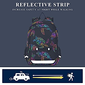 Rainbow Sea Turtle Ocean Backpack for Women Men, Large Student School Bookbag 15.6 in Laptop Bag Purse Travel Casual Daypack
