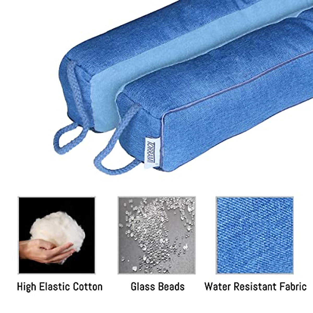 TORRAMI 36" Door Draft Stopper Under Bottom Insulation Noise Air Stopper 2.1LB,Sound Proof Draft Guard Seal for Doors and Windows - Blue Rectangle