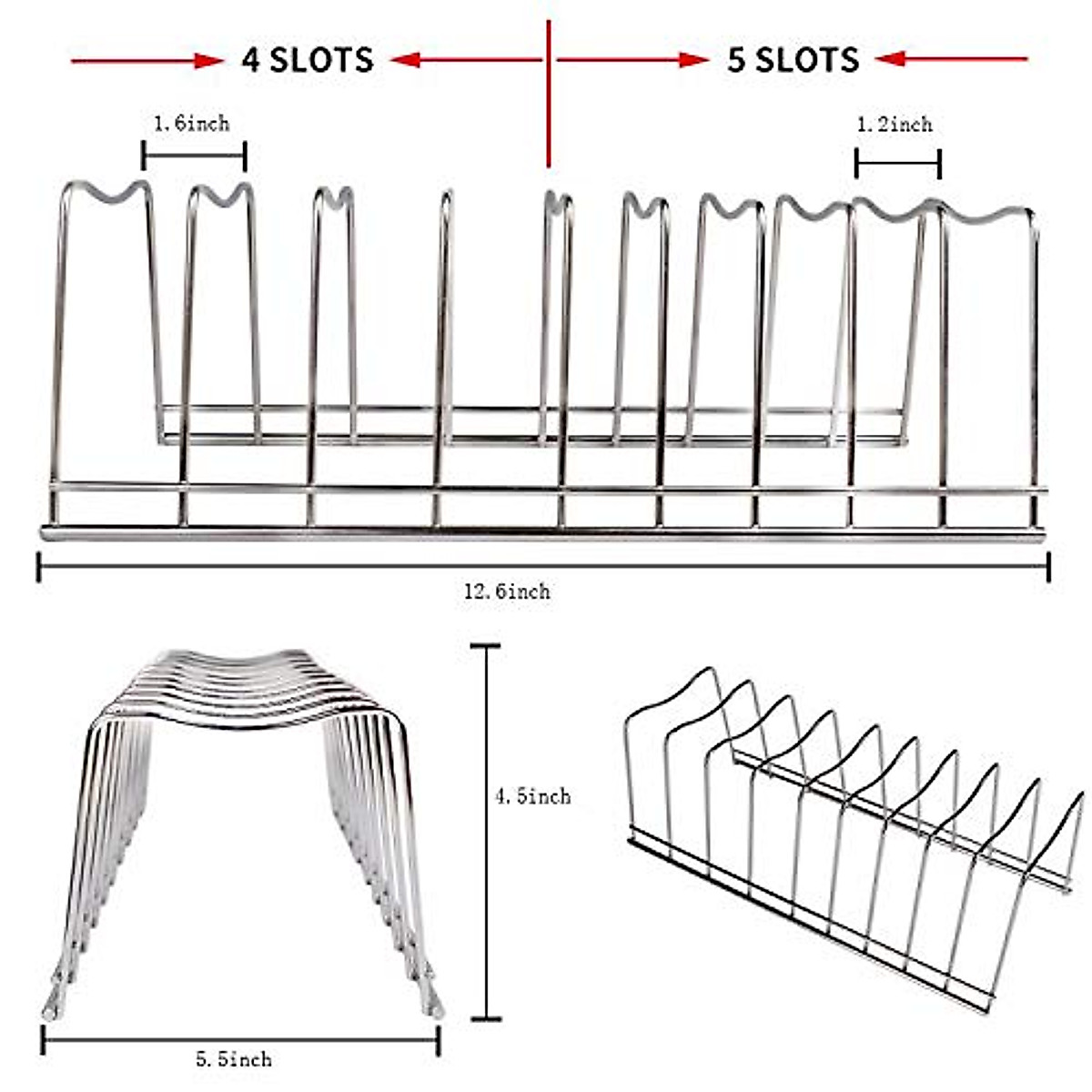 Pot Lids/Pan Holder Organizer, Stainless Steel Kitchen Cooking Top Cover Rack Storage for Cutting Board, Baking Sheet, Skillet, Cookware, Stand in Cupboard/ Cabinet on Countertop (stainless steel, 2)
