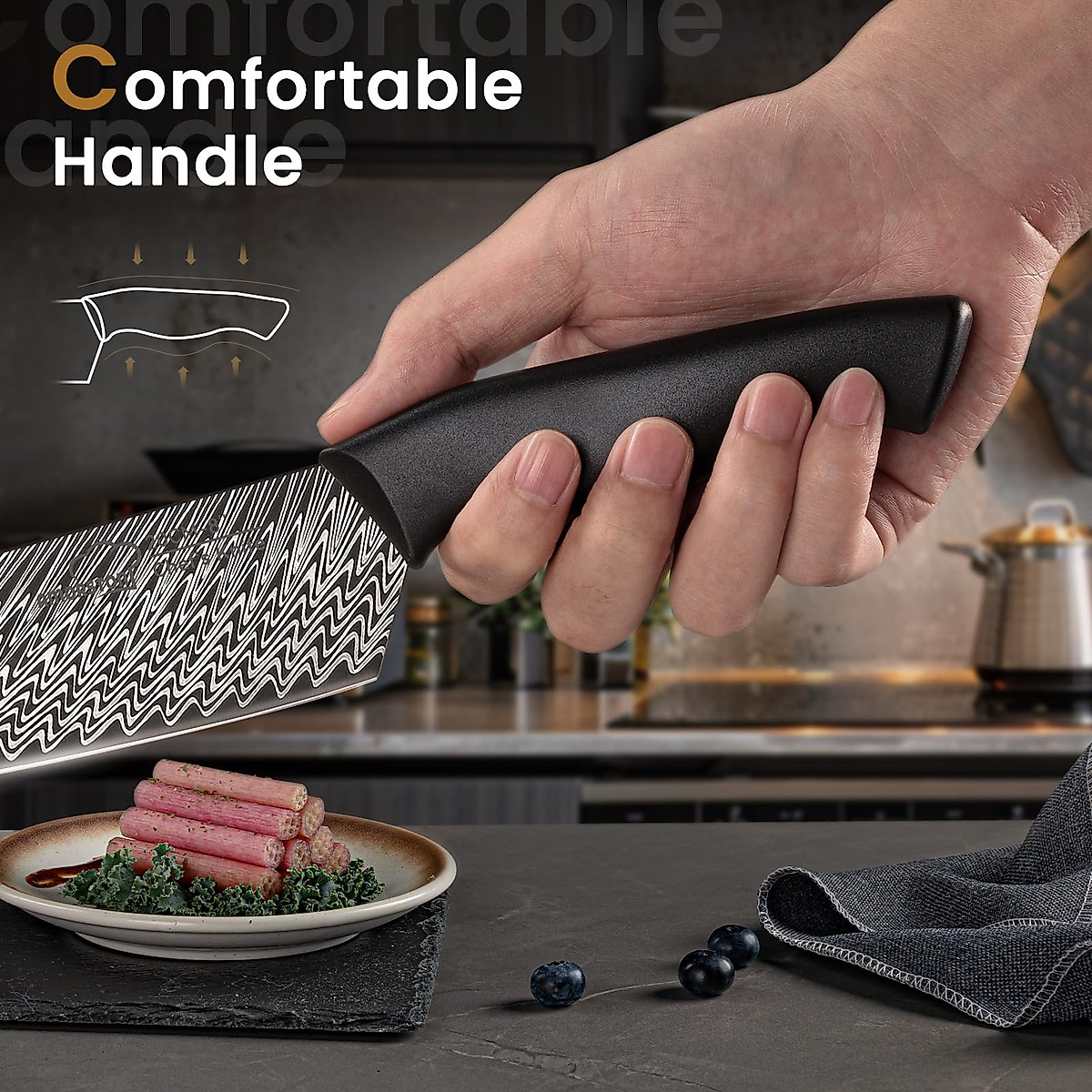 Knife Set, 15 Pieces Kitchen Knife Set with Built in Knife Sharpener Block