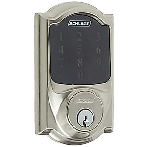 SCHLAGE Z-Wave Connect Camelot Touchscreen Deadbolt with Built-In Alarm, Satin Nickel, BE469 CAM 619, Works with Alexa via SmartThings, Wink or Iris