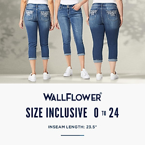 WallFlower Women's Size Luscious Curvy 23.5" Crop Mid-Rise Bling Insta Stretch Juniors (Standard, Cedar, 18 Plus