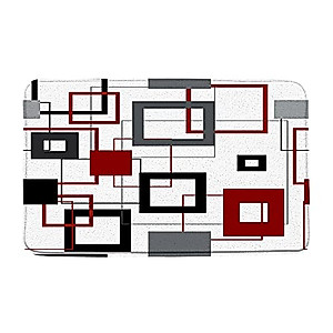 YOZSLGU Abstract Geometric Bath Mat Red Gray Black White Mid Century Minimalist Fashion Modern Memory Foam Bathroom Kitchen Rug, 15.7 x 23.6 Inch