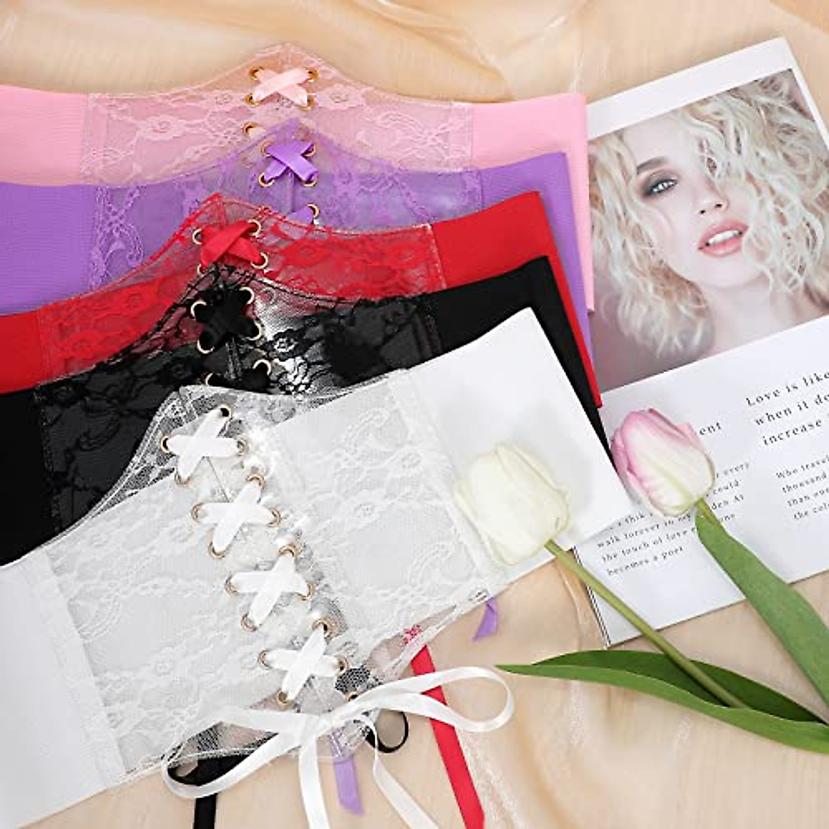 WHIPPY Women Lace-up Corset Waist Belt Transparent PVC Lace Crochet Petal Elastic Wide Belt for Dress