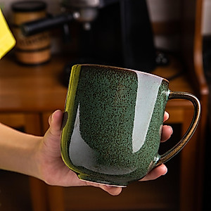 LERATIO 12OZ Ceramic Coffee Mugs Set of 6, Large Porcelain Coffee Cups With Large Handle For Latte,Cappuccino,Milk,Cocoa,|Dishwasher&Microwave Safe Mug Sets,Ideal for Man,Woman,Dad, Mom-Green