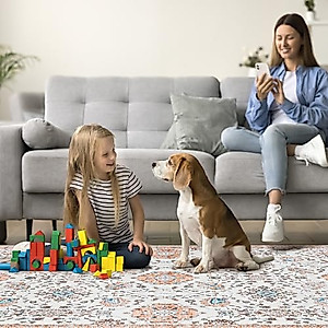 Mcadore 8x10 Area Rugs Washable Boho Rug, Non Slip Carpet for Living Room, Bedroom, Kitchen, Soft Low-Pile Rug, Beige/Floral