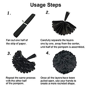 Black and Gold Party Decorations - Masquerade and Birthday Party Decorations with DIY Paper Pom Poms Flowers, Tassel Garland, Balloons, Hanging Swirl, Circle Paper Garland - 58Pcs