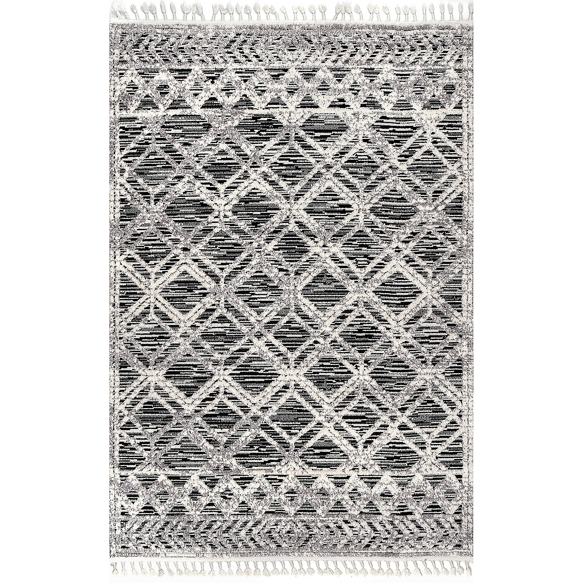 nuLOOM 9x12 Ansley Moroccan Tassel Area Rug, Grey, High-Low Textured Bohemian Design, Plush High Pile, Stain Resistant, For Bedroom, Living Room, Hallway, Entryway