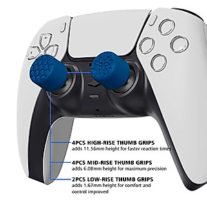 PlayVital Blue Ergonomic Stick Caps Thumb Grips for PS5/4, Xbox Series X/S, Xbox One, Xbox One X/S, Switch Pro Controller - with 3 Height Convex and Concave - Diamond Grain & Crack Bomb Design