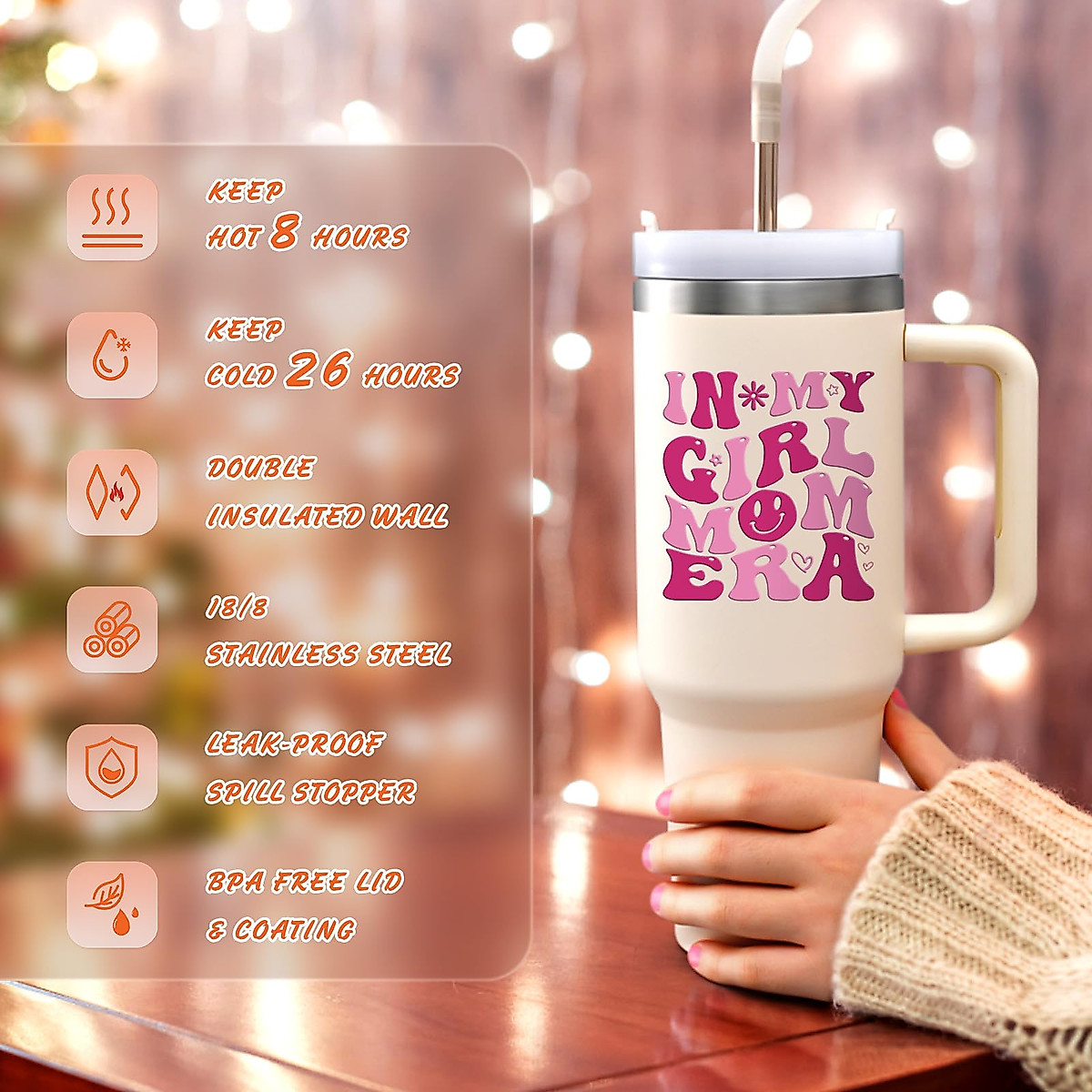 Gusgopo Gifts for Mom, 40 Oz In My Girl Mom Era Tumblers, Cute Mother Cups for Mother's Day Birthday