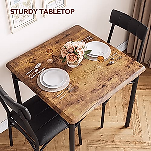 GAOMON Dining Table Set for 2, Kitchen Table and Chairs for 2 with Upholstered Chairs, 3 Piece Dining Room Table Set, Square Kitchen Table Set for Small Space, Apartment, Studio, Rustic Brown