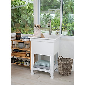 UTILITYSINKS USA-Made Plastic Freestanding 24 in x 24-Inch UtilityTub Heavy Duty Compact Utility Sink Ideal for Workshop, Laundry Room, Garage, Greenhouse, Pet Wash Station (White)