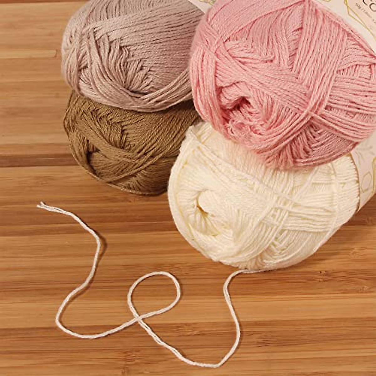 JubileeYarn Baby Soft Bamboo Cotton Yarn - 50g/Skein - Shades of Neutral Tones - 4 Skeins