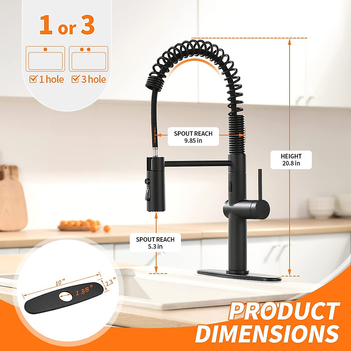 OWOFAN Touchless Kitchen Faucet with Pull Down Sprayer LED Light Single Handle Kitchen Sink Faucet Motion Sensor Smart Hands-Free, Stainless Steel Black 1075R