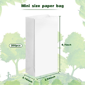200 Pcs Mini Paper Bags, 1 LB Small Paper Treat Bags Kraft Lunch Bags for Christmas Wedding Favor Grocery Candy Cookie Sandwich Popcorn Bread Snack(White)