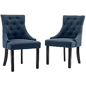 Alohappy Dining Chairs Linen Upholstered Side Chairs with Natural Oak Legs for Kitchen,Living Dining Room,Set of 2 Navy Blue