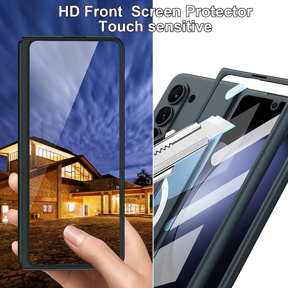 Magnetic Case for Samsung Z Fold 5, Compatible with Magsafe Z Fold 5 Case Built-in Screen Protector, Support Wireless Charger Anti-Scratch Shockproof Slim Case for Samsung Galaxy Z Fold 5 2023 (Black)