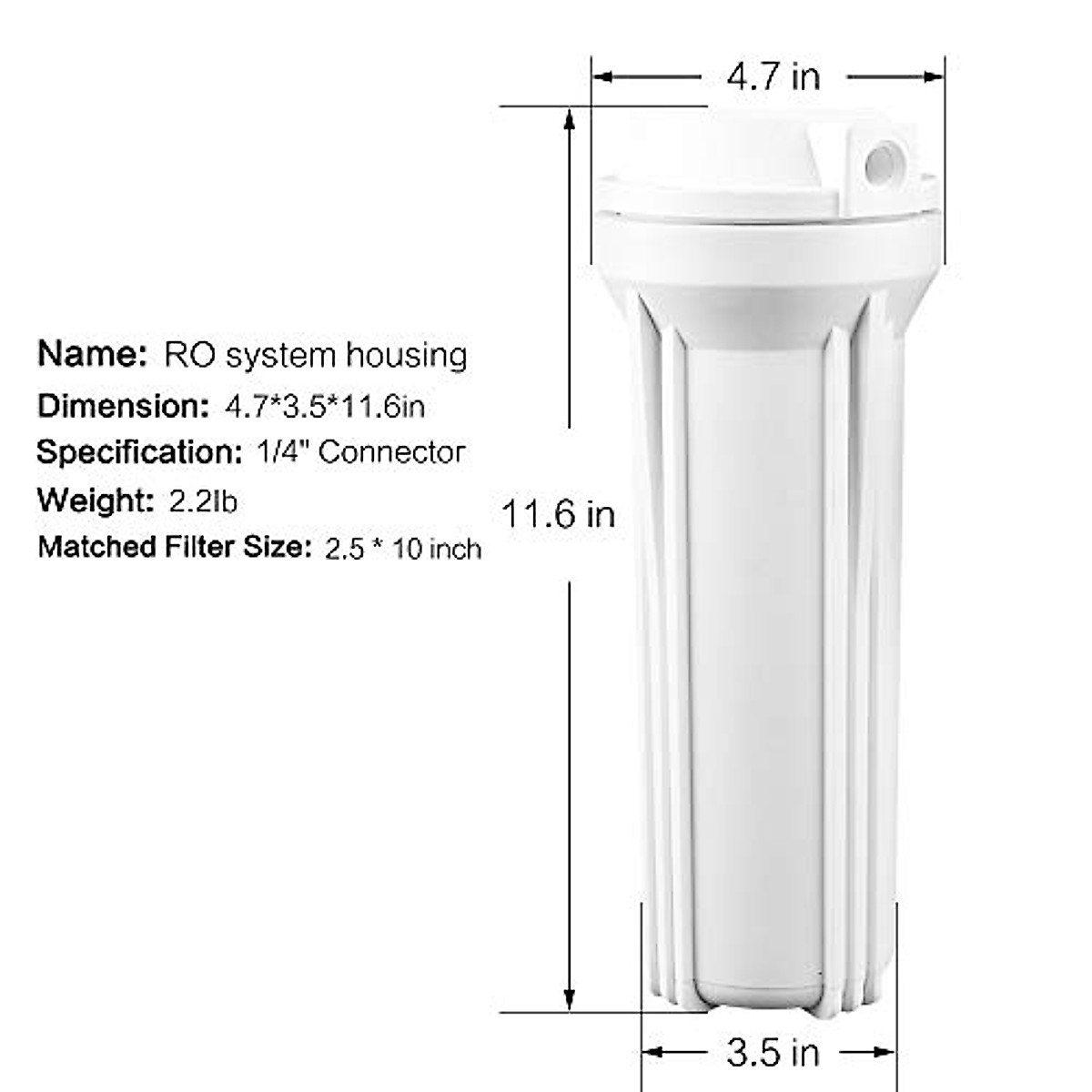 Geekpure 10 Inch Reverse Osmosis Water Filter Housing for RO Filtration System-1/4" Port-Fit for 2.5"x10" Filters (1)