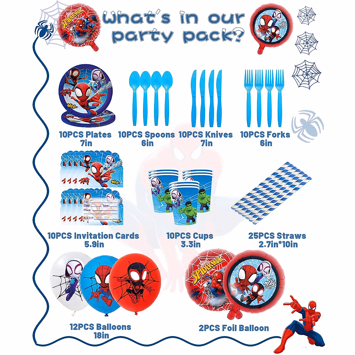 203PCS Birthday Party Supplies and Decorations for Kids, Serves 10 Guests with Backdrop, Banner, Invitation Cards, Cake Topper, Foil Balloon, Swirls, Balloons, Stickers, Tableware