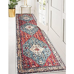EARTHALL Boho Rug 2.6x10 Washable Persian Distressed Tribal Entry Throw Area Rug Faux Wool Soft Fuzzy Rugs Non-Slip Low-Pile Indoor Accent Rug for Front Entrance Kitchen Living Room